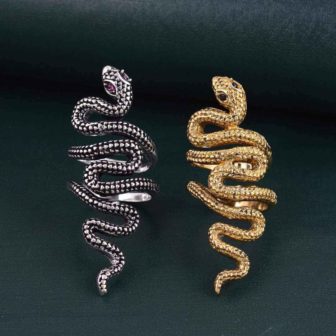 Gothic Serpent Ring, Spiral Ring, Gold Wrap Ring, Long Snake Ring ...
