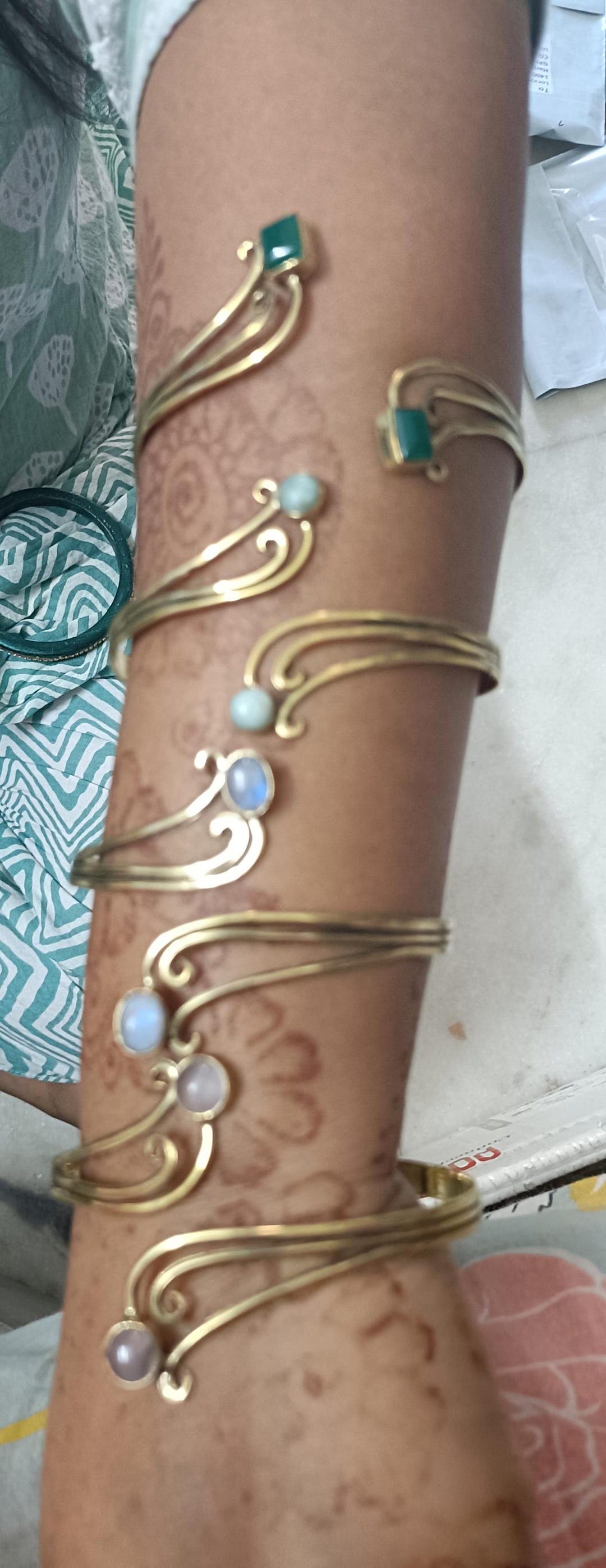 Gold Gemstone Swirl Arm Cuff Arm Band Upper Arm Cuff Brass Tribal ...