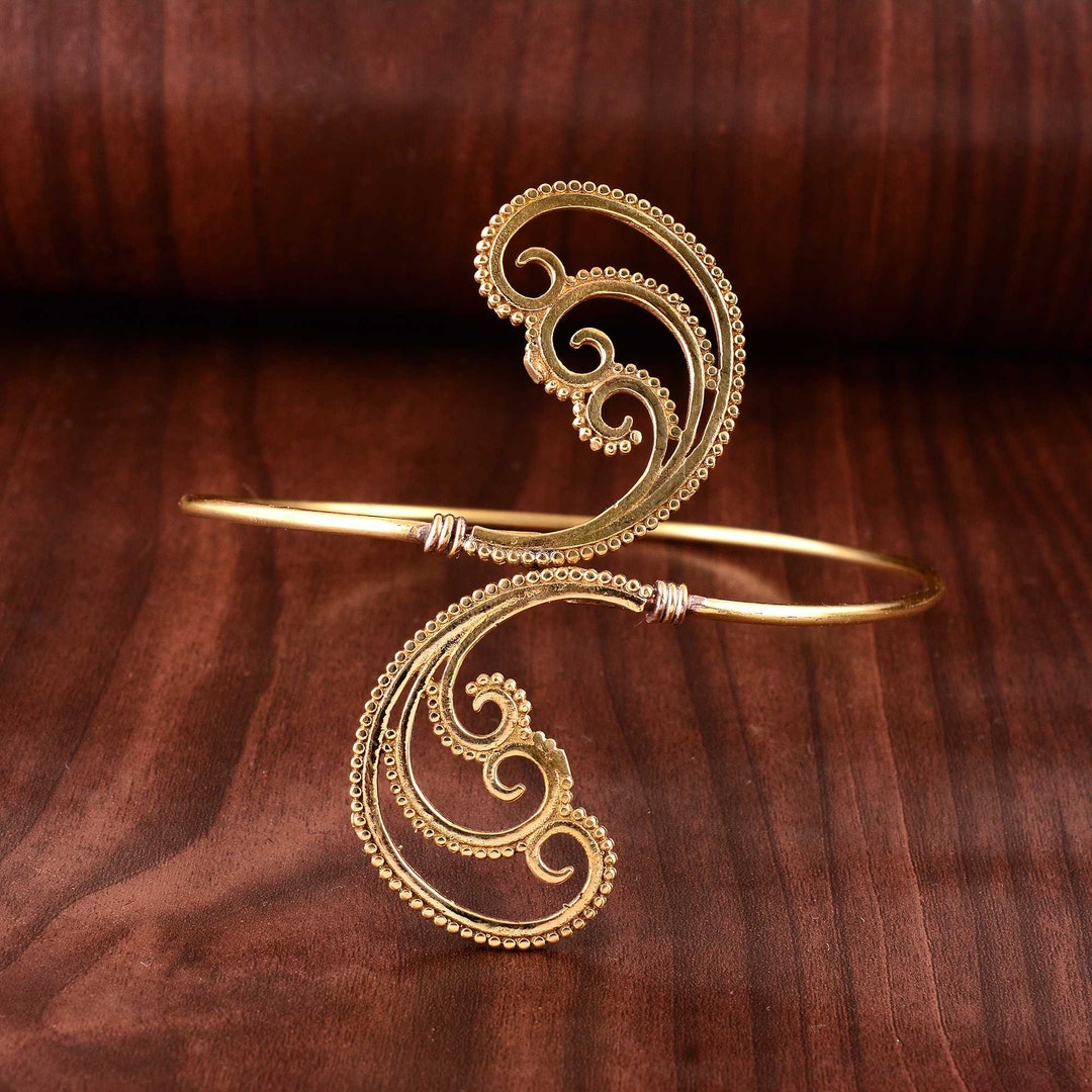 Dainty Gold Spiral Arm Cuff, Beaded Swirl Arm Cuff, Handmade Armband ...
