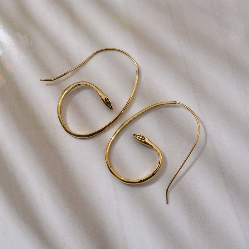 Brass Snake Hoop Earrings: Indian Vintage Style - Etsy