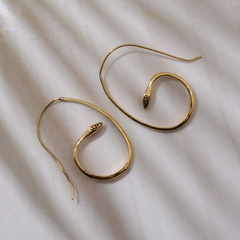 Brass Snake Hoop Earrings: Indian Vintage Style - Etsy