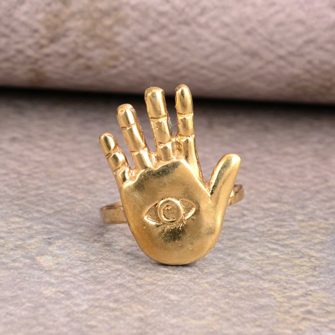 Hand of God Ring, Dainty Stackable Protection Ring, Hamsa Eye Gold Ring ...