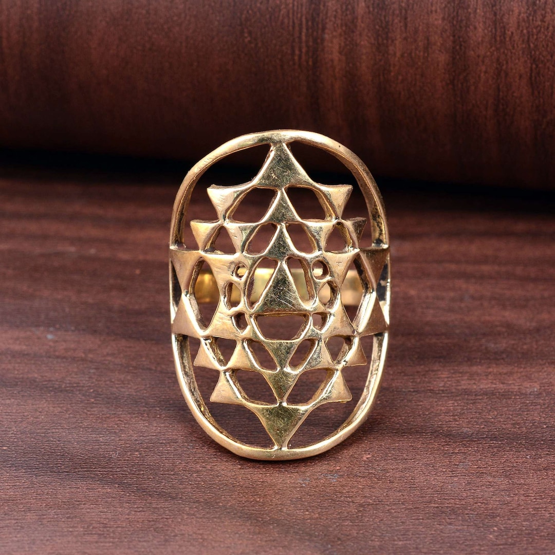 Shri Yantra Ring: Sacred Geometry Brass Boho Statement Ring - Etsy