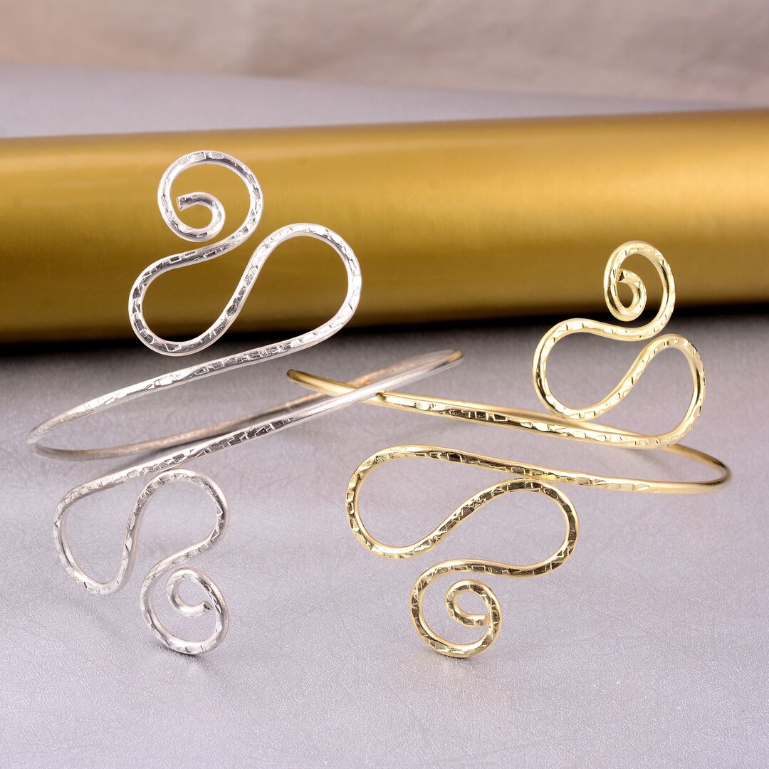 Gold Spiral Arm Cuff, Swirl Bracelet Cuff, Hammered Snake Arm Cuff ...