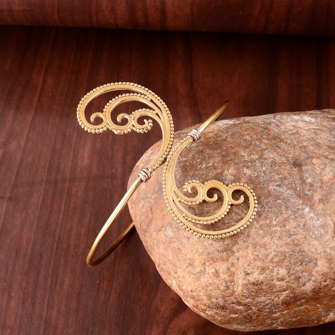 Handmade Gold Spiral Arm Cuff: Beaded Swirl Armband - Etsy