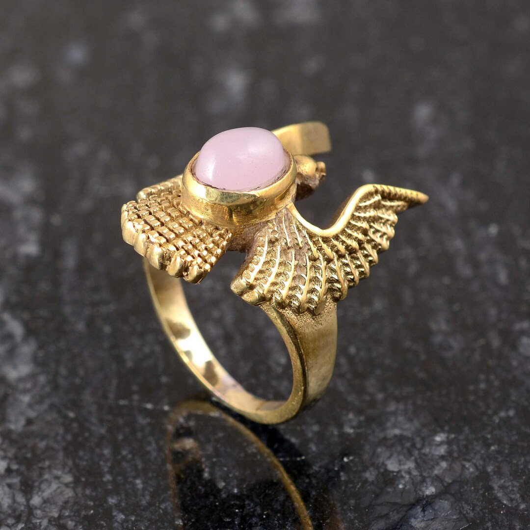 Large Flying Bird Ring, Antique Bird Ring - Sparrow Seagull With Pink ...