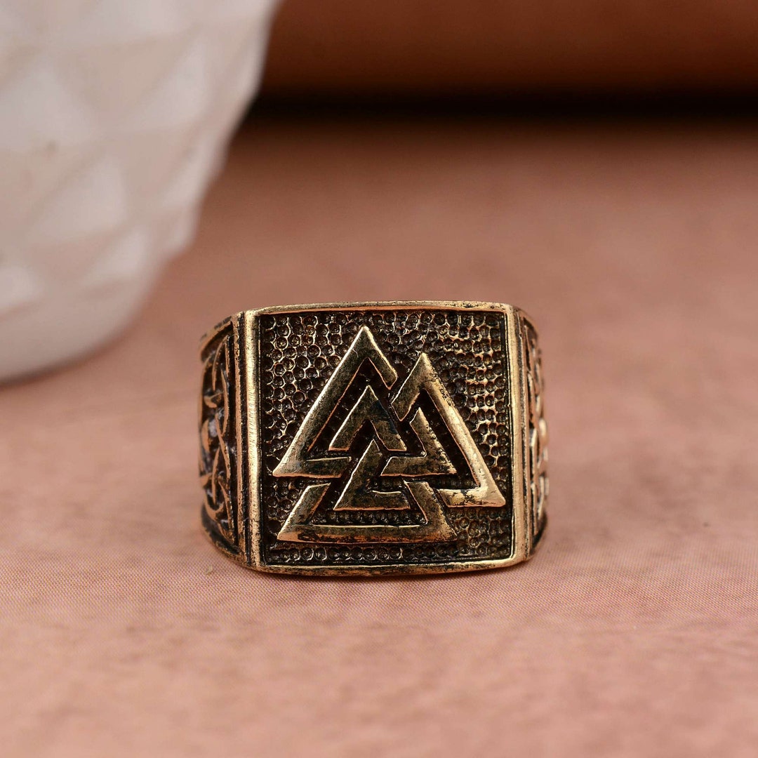 Gold Valknut Signet Ring: Men's Nordic Viking Ring - Etsy
