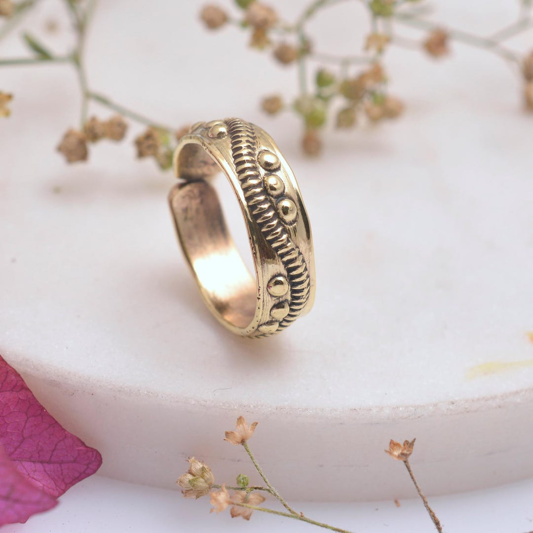 Adjustable Gold Band, Dotted Band, Wedding Band, Stacking Ring, Boho ...