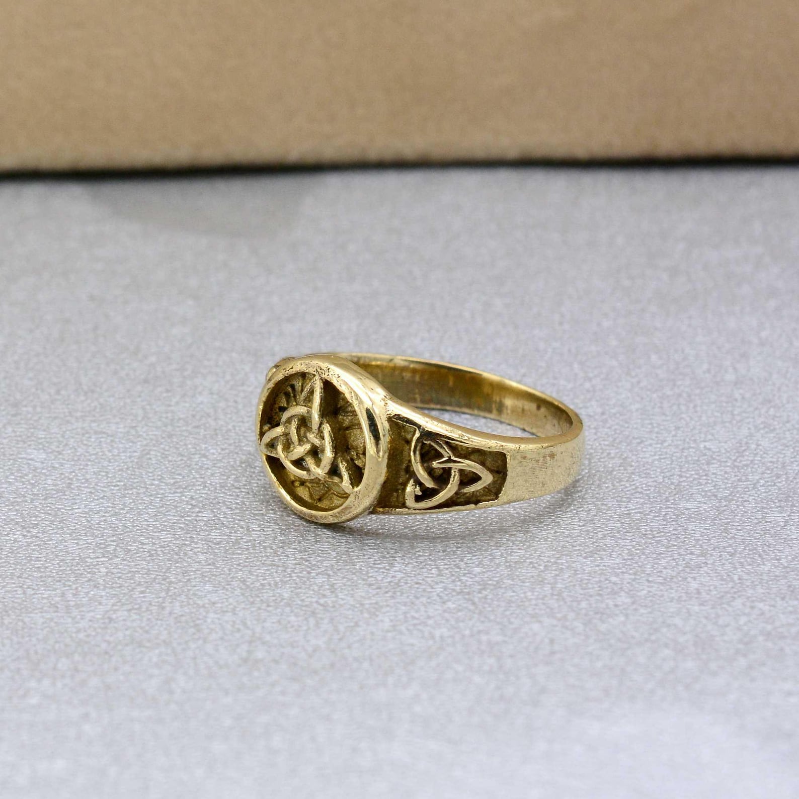 Handmade Gold Triquetra Signet Ring: Irish Celtic Filigree - Etsy