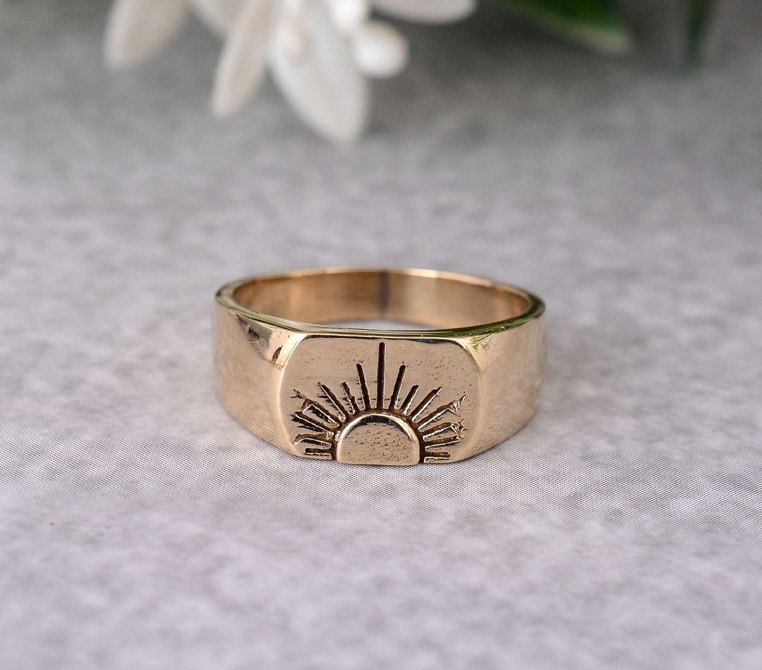 Brass Signet Sun Ring, Engraved Ring, Gift for Man, Celestial Sun ...