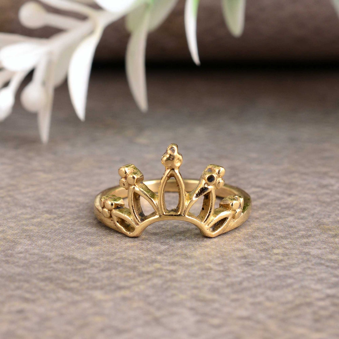 Stackable Gold Crown Ring, Crown Statement Ring, Minimalist Ring, Gold Crown Band, Princess ...