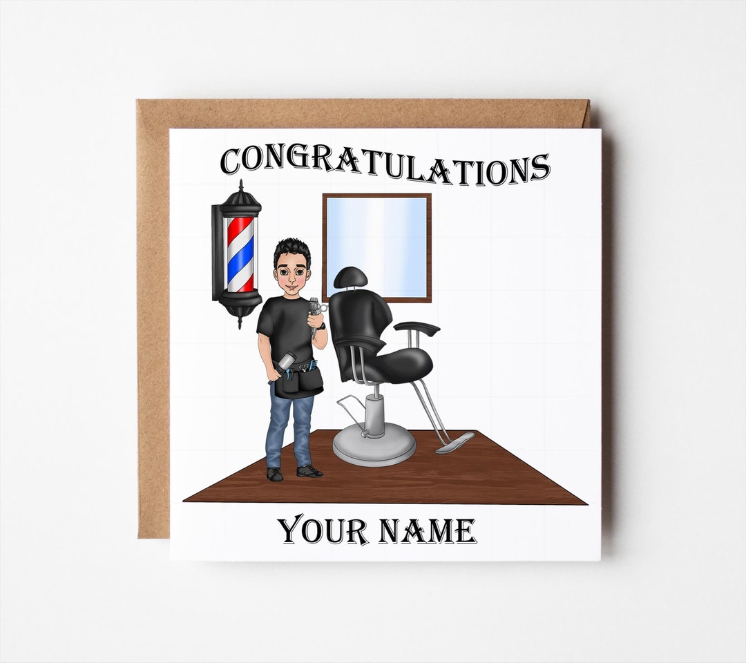 Barber New Job Card, Personalised Card for Hair Stylist, Qualified Hair ...