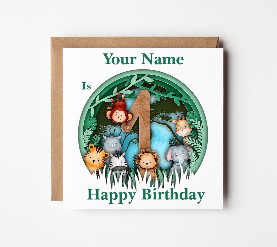 Jungle Animals Birthday Card, Personalised Boys or Girls Card, Age ...