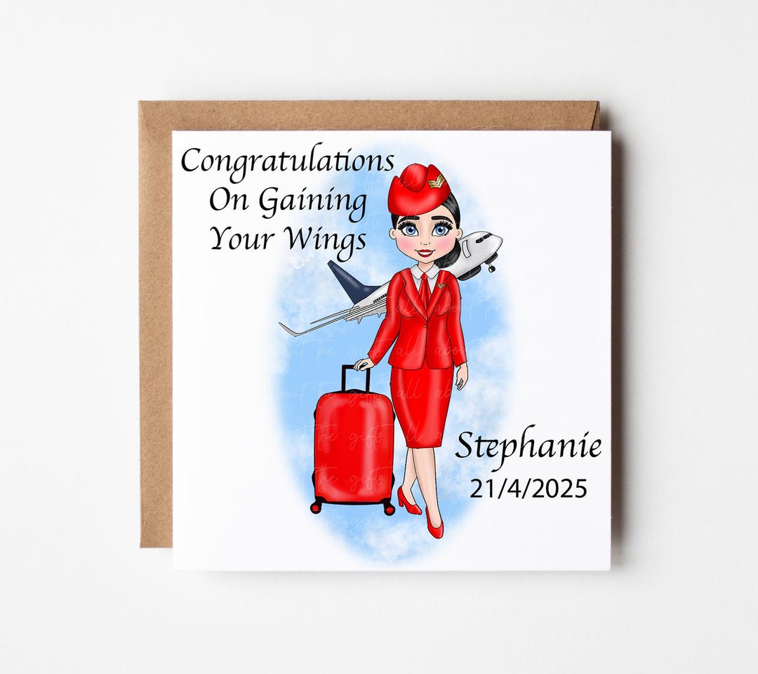 Personalised Flight Attendant Card, Cabin Crew Congratulations Card ...