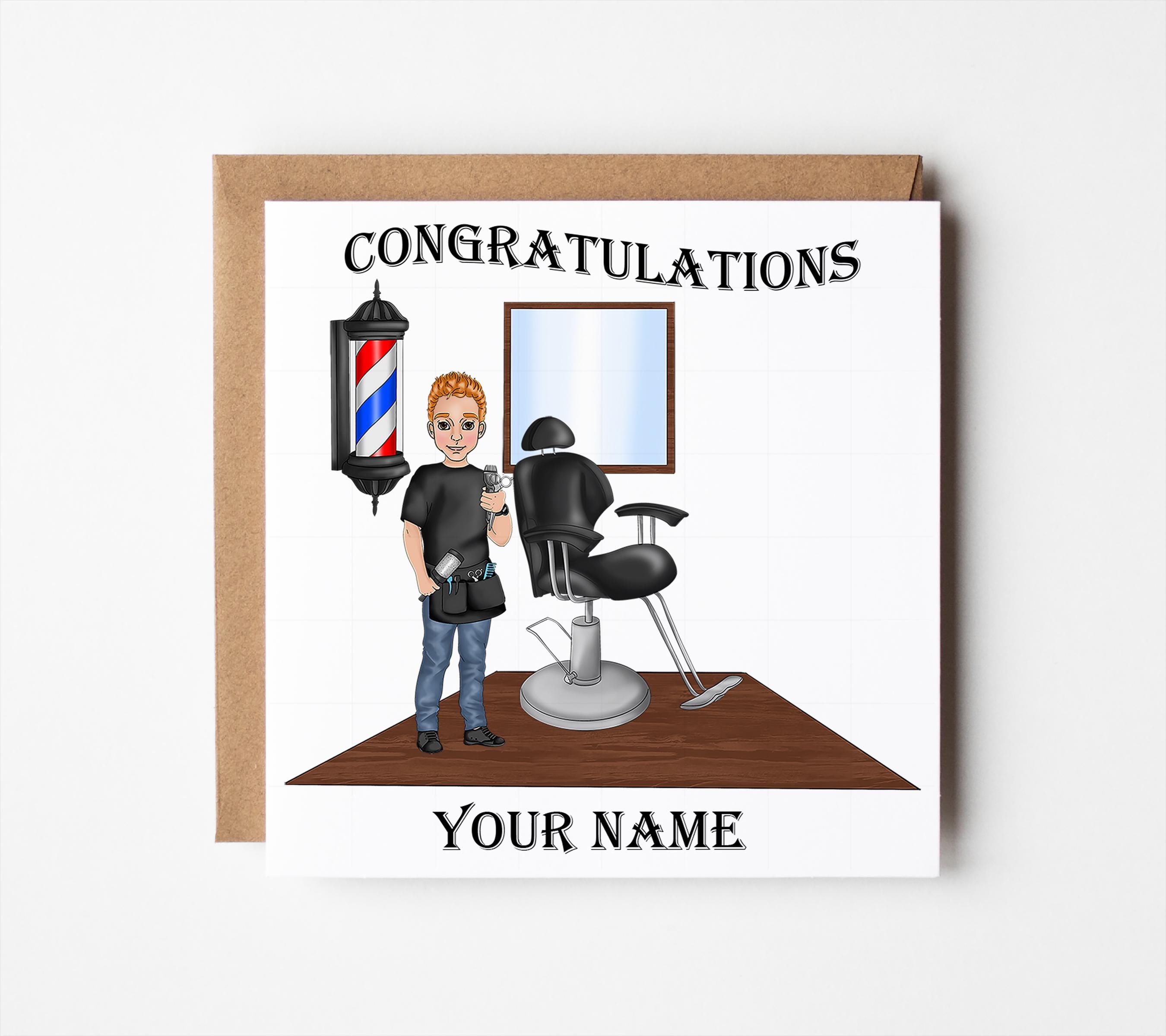 Barber New Job Card, Personalised Card for Hair Stylist, Qualified Hair ...