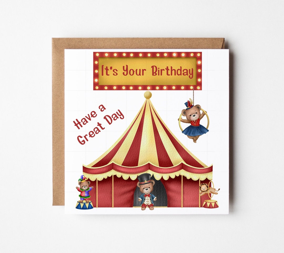 Circus Birthday Card, Kids Birthday Cards, Circus Themed Birthday, Boys ...