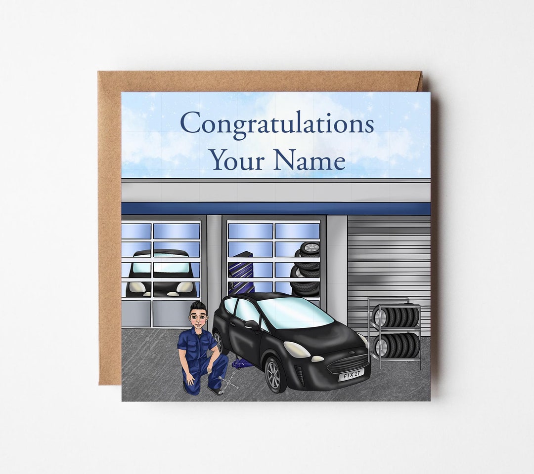 Car Mechanics New Job Card, Personalised Card for Tyre Fitter ...