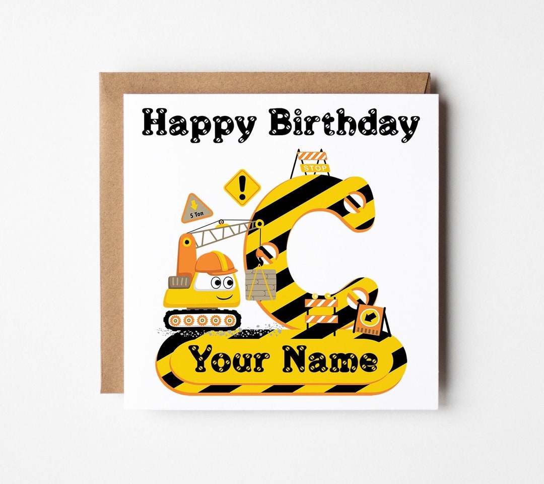 Personalised Construction Birthday Card, Childs Digger Birthday Card ...