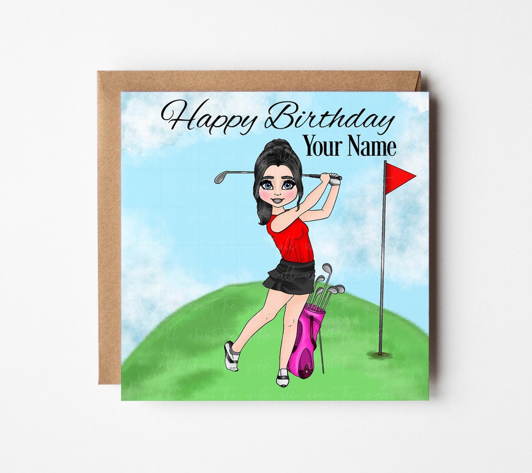 Lady Golfer Birthday Card, Personalised Card, Female Golfing Enthusiast ...