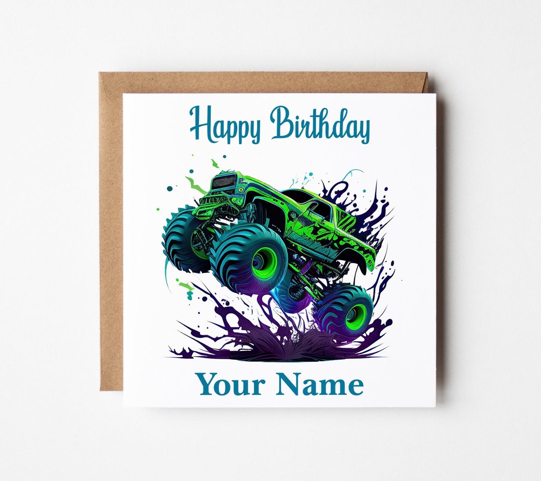 Monster Truck Birthday Card, Personalised Birthday Card, Boys Monster ...