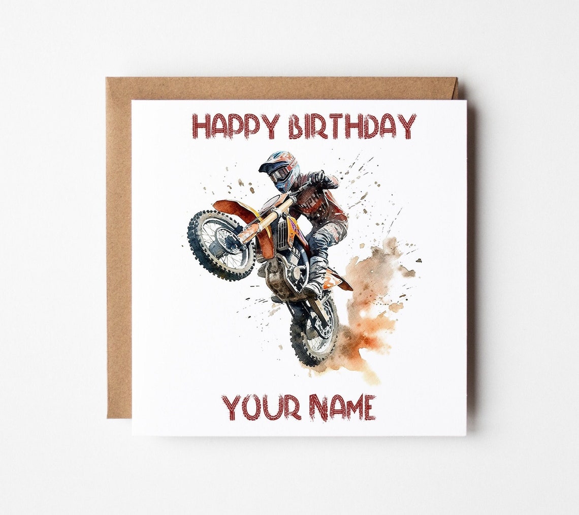 Personalised Motocross Birthday Card, Biker Card, Birthday Card for ...