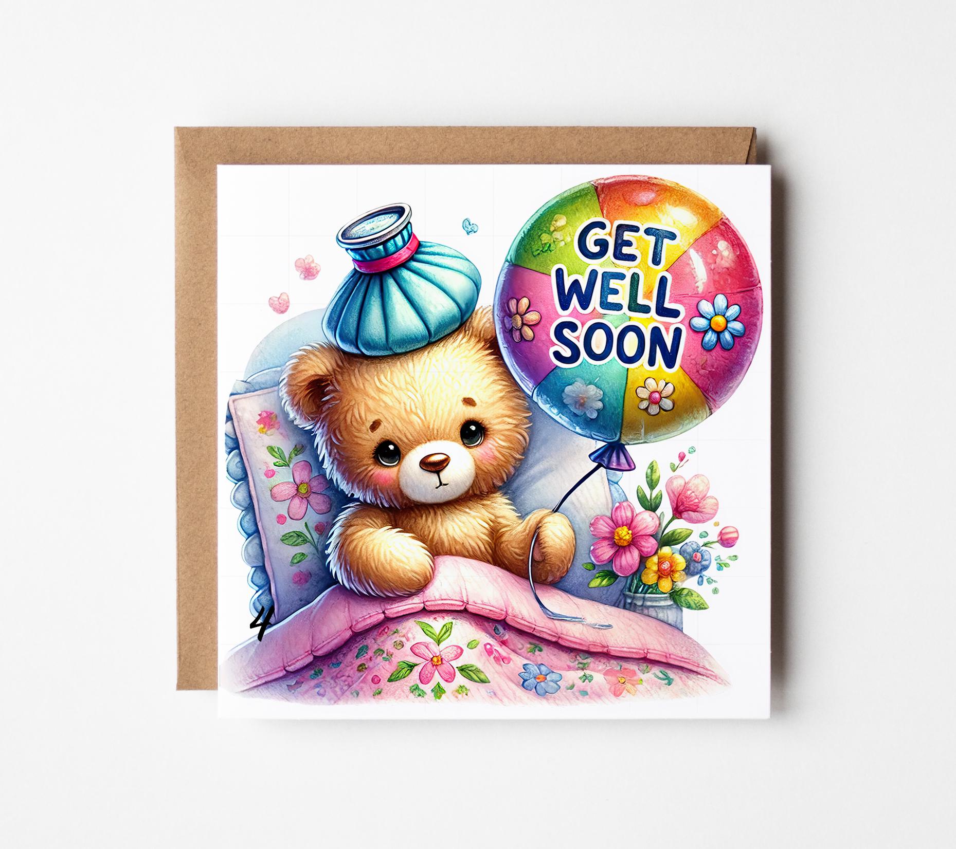 Get Well Card for Boys and Girls, Bear Get Well Card, Feel Better Soon ...