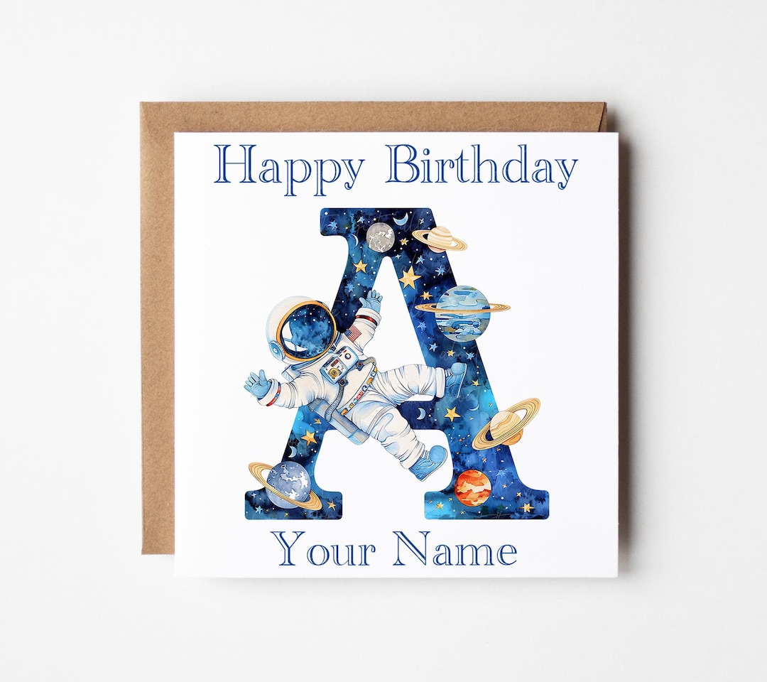 Personalised Astronaut Birthday Card, Space Theme Card, Planets and ...