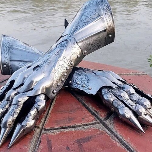 Medieval Knight Gauntlet Armor Etching Work Gloves Sca - Etsy