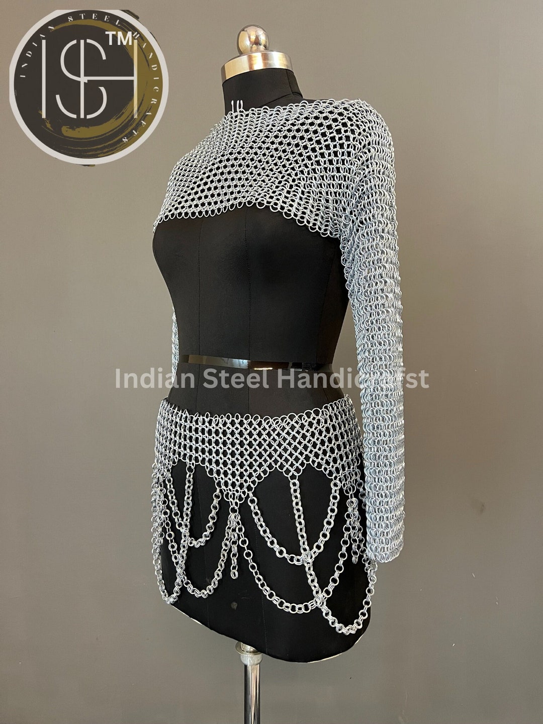 Chainmail Silver Long Sleeves, Chainmail Skirt, Handmade Loose Cropped ...