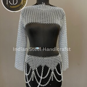 Chainmail Silver Long Sleeves, Chainmail Skirt, Handmade Loose Cropped ...