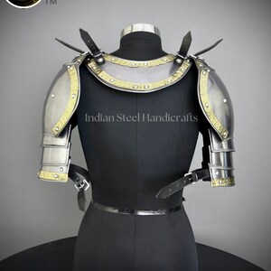 Medieval Pouldron Gorget Armor, Brass Decor Larp Armor, Cosplay Armor ...