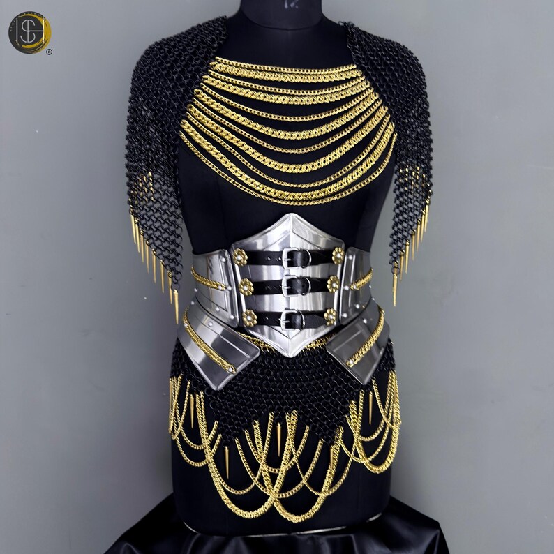 Black Gold Chainmail Armor Set, Medieval Warrior Costume, Steel LARP ...