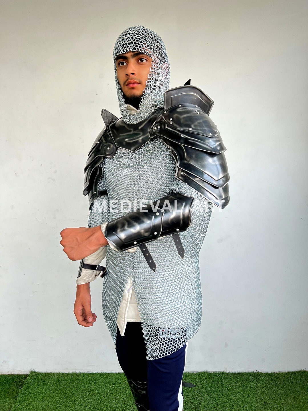 Medieval Knight Steel Armor: Gorget, Pauldron, Bracers - LARP Cosplay ...
