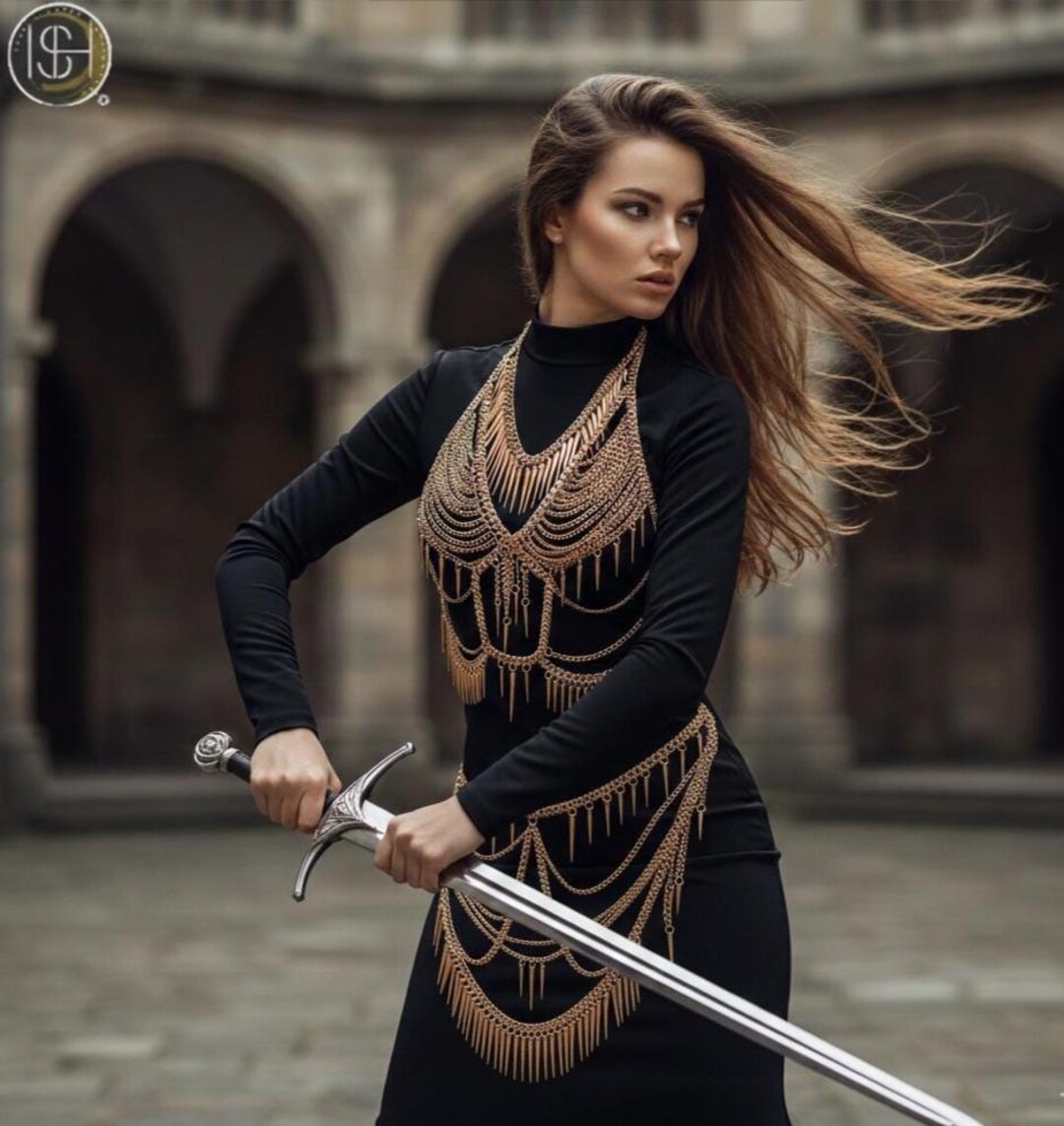 Gold Chain Body Armor Set | Goddess Harness & Skirt, Festival Wear - Etsy