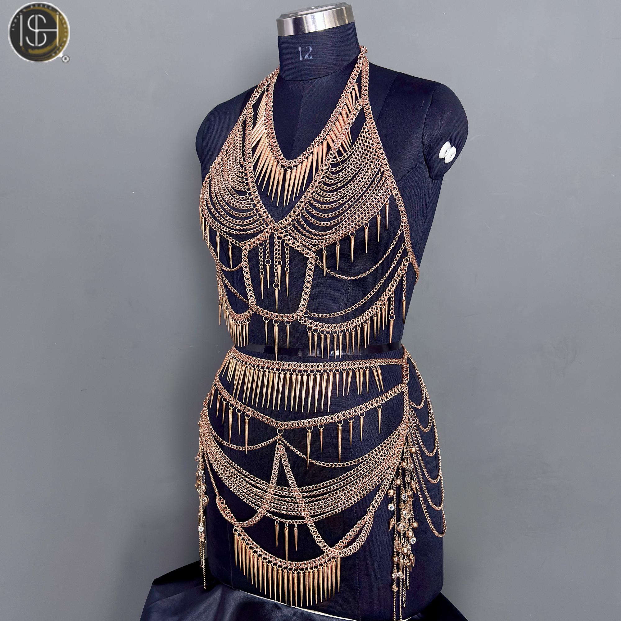 Gold Chain Body Armor Set | Goddess Harness & Skirt, Festival Wear - Etsy