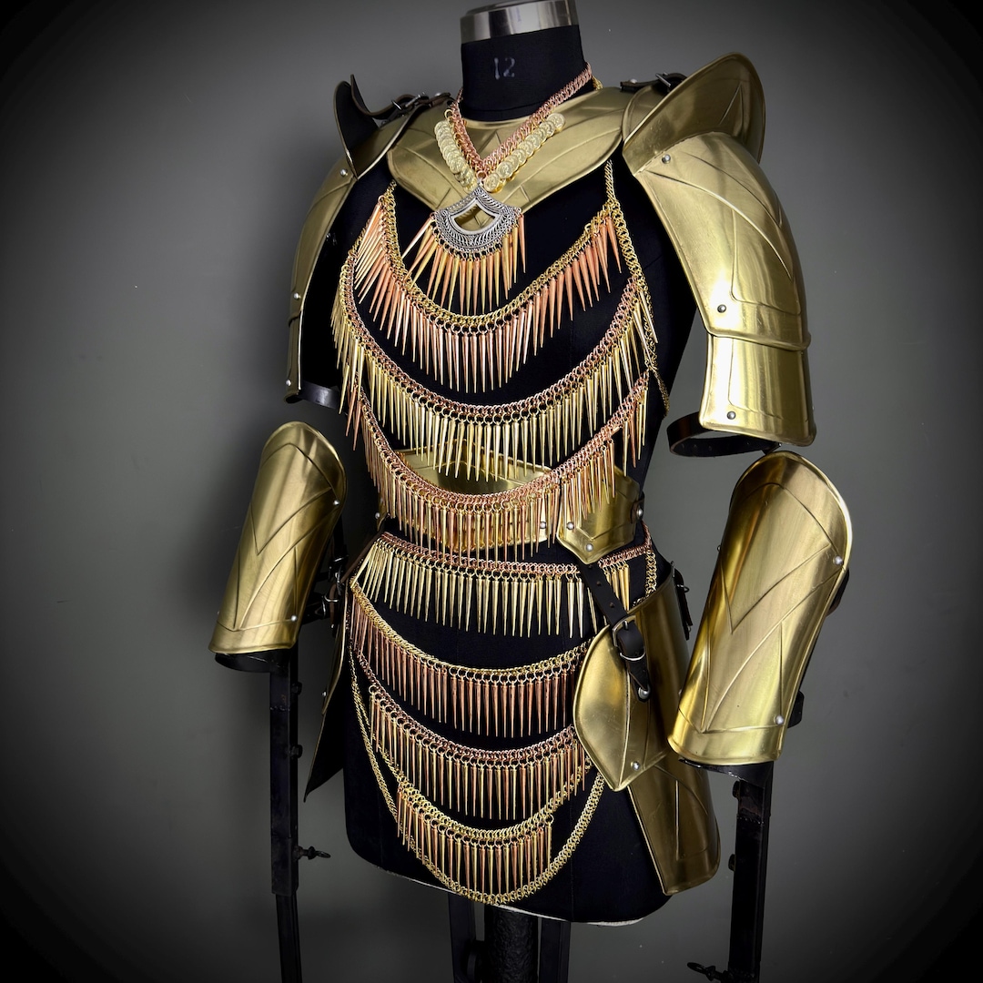 Handmade Golden Warrior Armor Set – Spiked Chainmail Fringe Cosplay ...