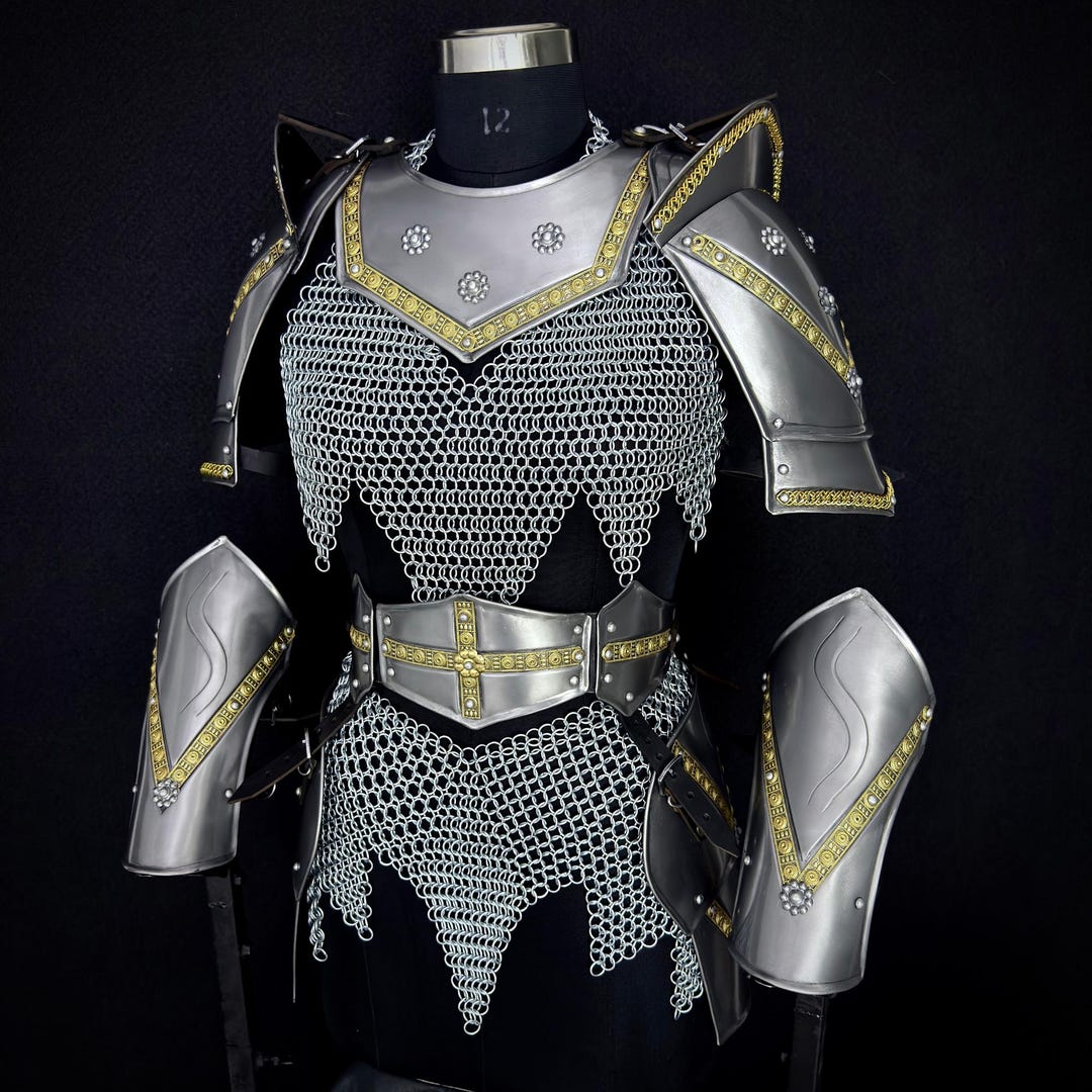 Handcrafted Medieval Steel Armor Set – Knight Suit With Gold Accents ...