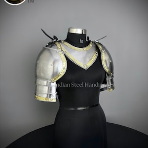 Medieval Pouldron Gorget Armor, Brass Decor Larp Armor, Cosplay Armor ...
