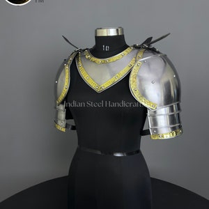 Medieval Pouldron Gorget Armor, Brass Decor Larp Armor, Cosplay Armor ...