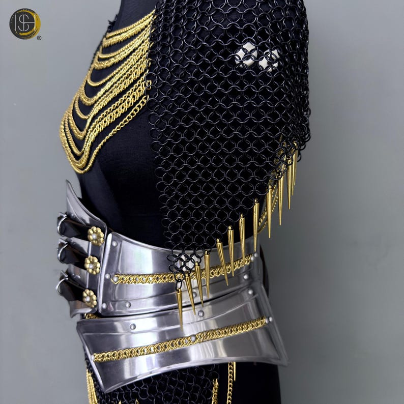 Black Gold Chainmail Armor Set, Medieval Warrior Costume, Steel LARP ...