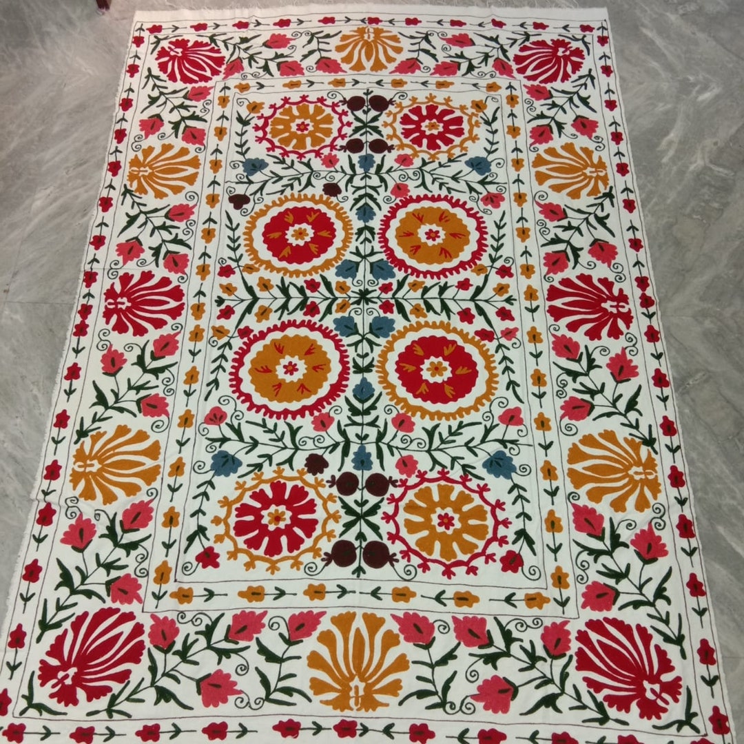 Cotton Suzani Throw Blanket Hand Embroidery Bed Sheet Bedspread Suzani ...