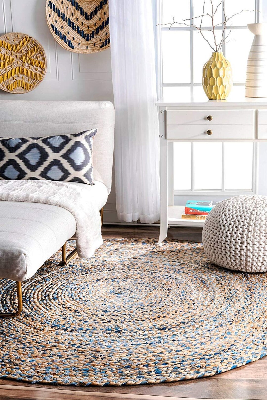 Multi-color Cotton Denim Round Rugs Jute Handmade & Purely Yoga ...