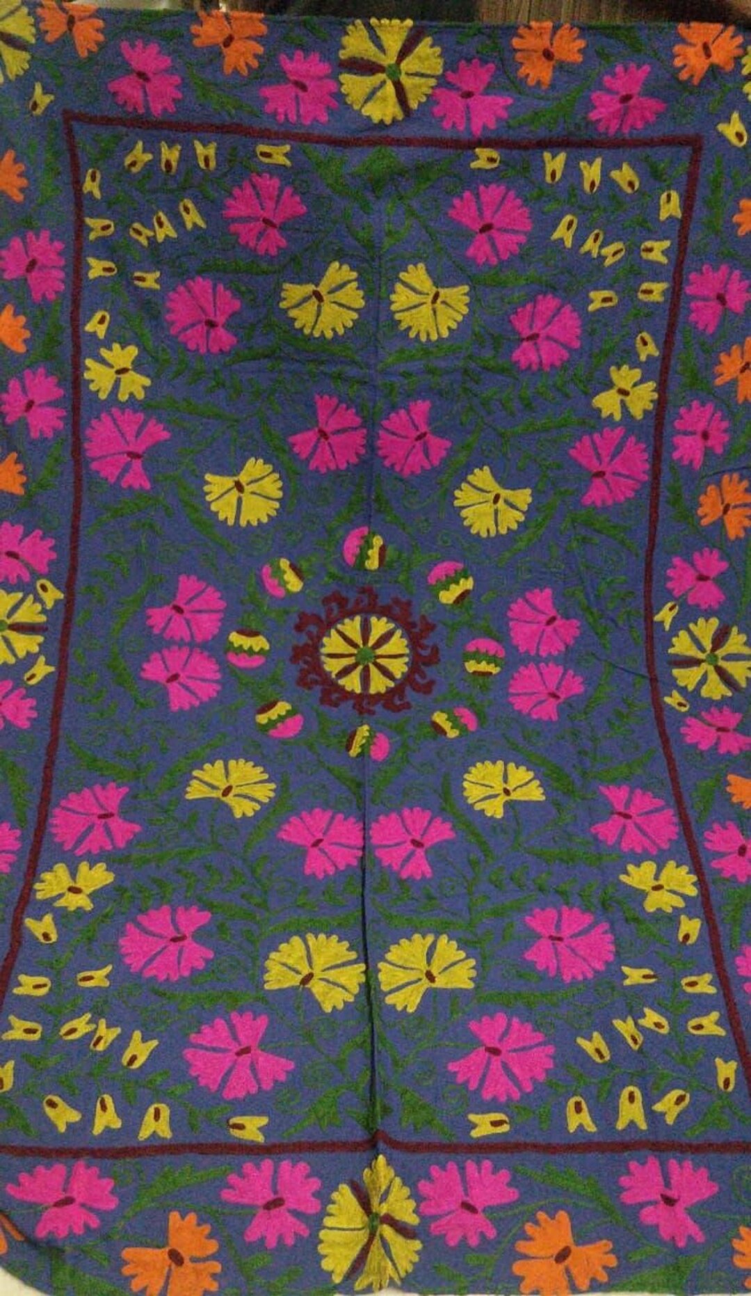 Hand Embroidered Cotton Suzani Throw Blanket: Uzbek Floral Bedspread - Etsy