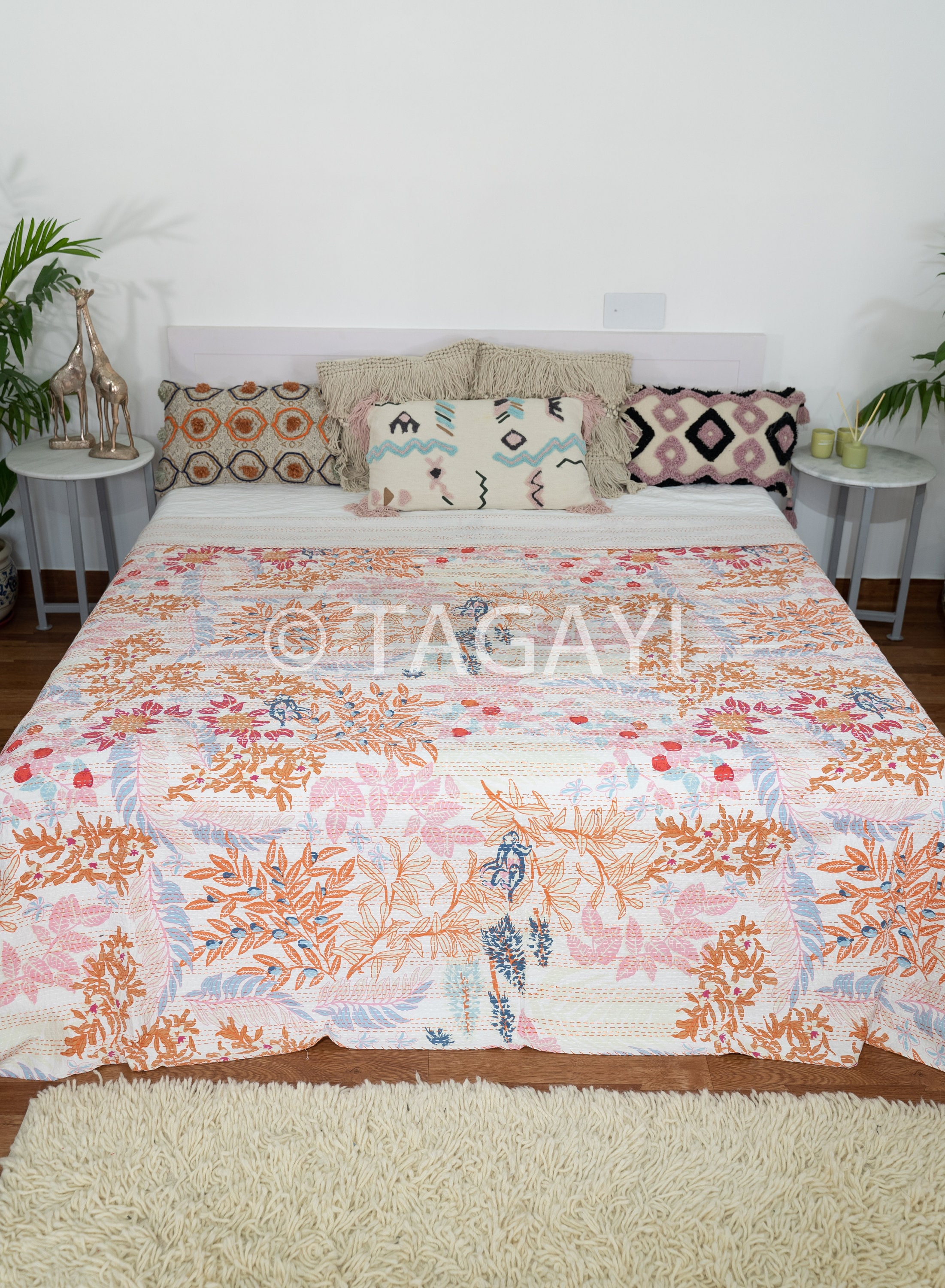 Printed Kantha Quilt Bed sheet Indian Bed cover Quilt Kantha | Etsy