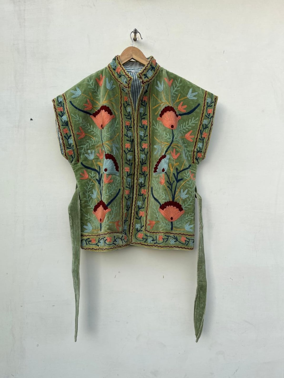 Velvet Embroidery Floral Vest Short Coat, Velvet Suzani Hand ...