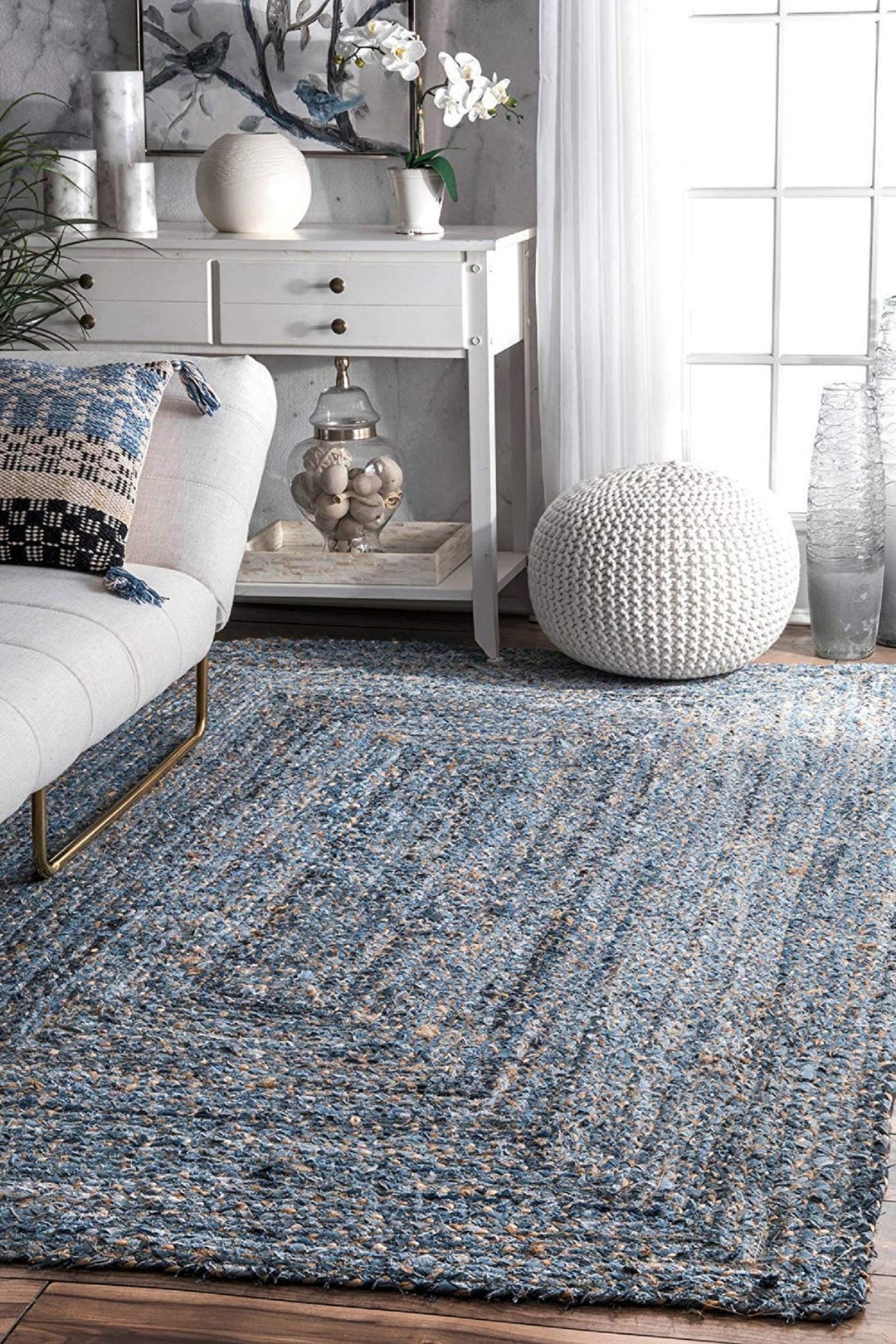 Multi-color Cotton Denim Rugs With Jute Handmade Jute & Cotton Purely ...