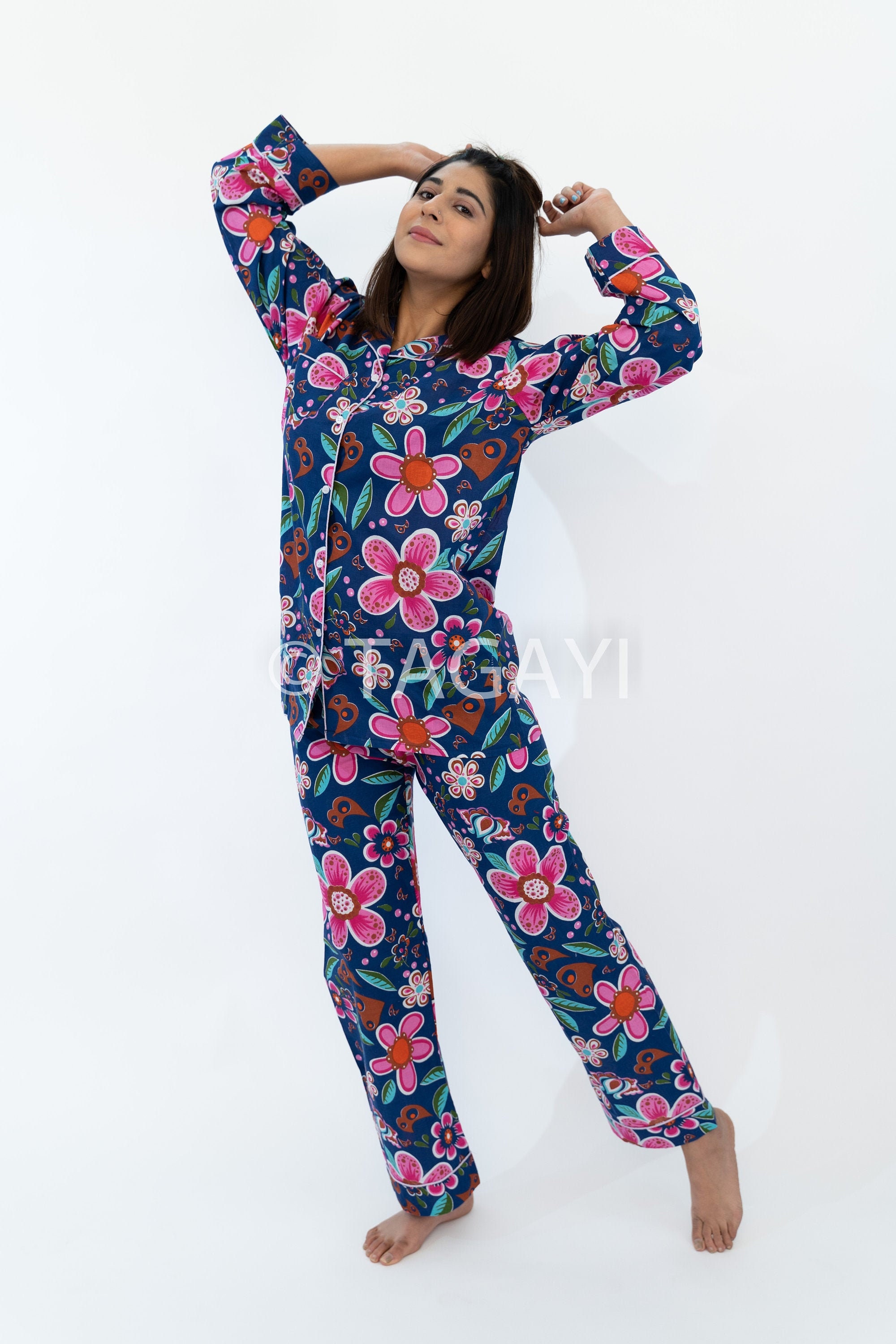 Indian Floral Print Beautiful Organic Cotton Pyjama Set Cozy Etsy