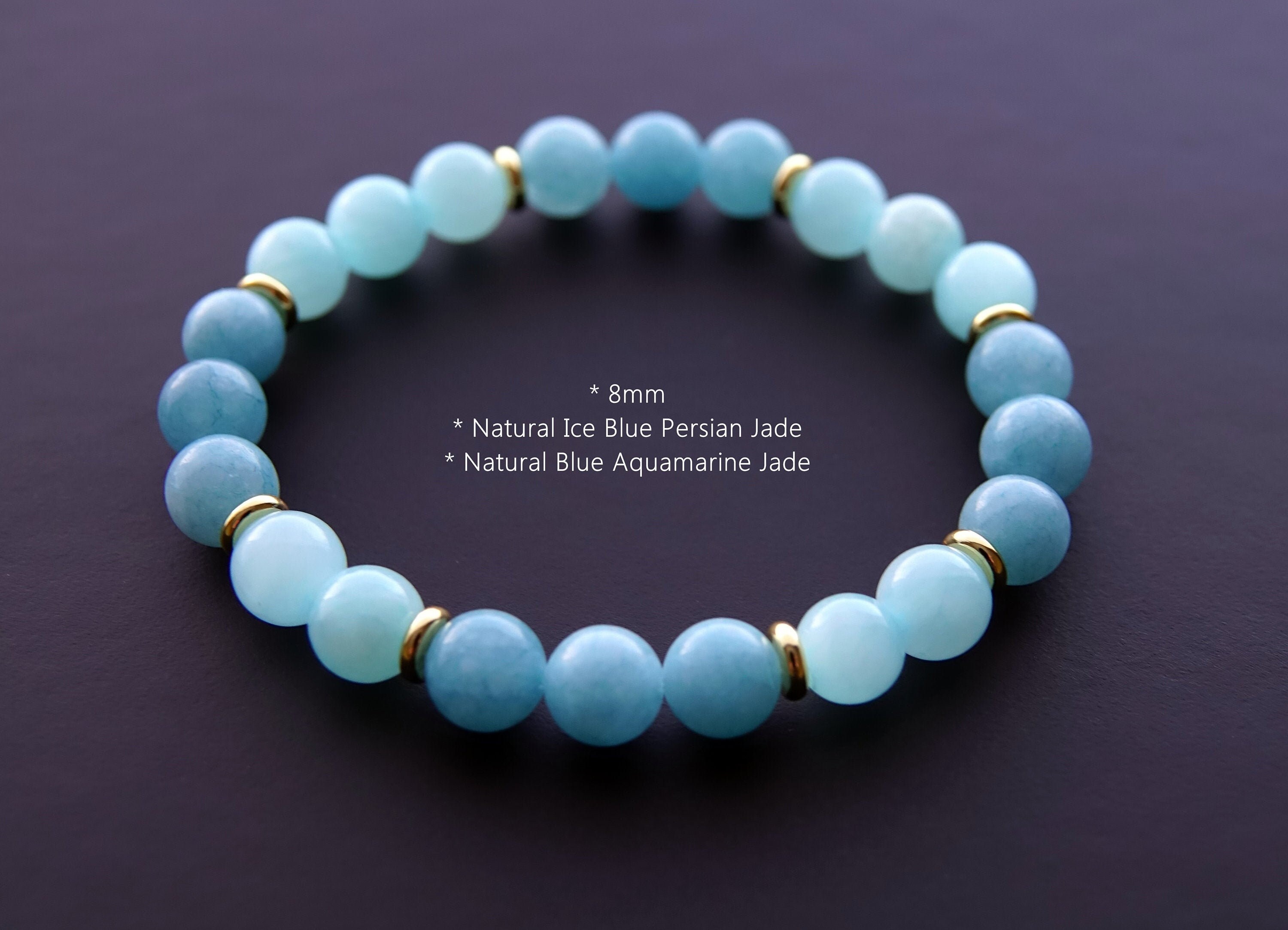 SALE Natural 8mm Ice Blue Persian Jade & Blue Aquamarine - Etsy UK