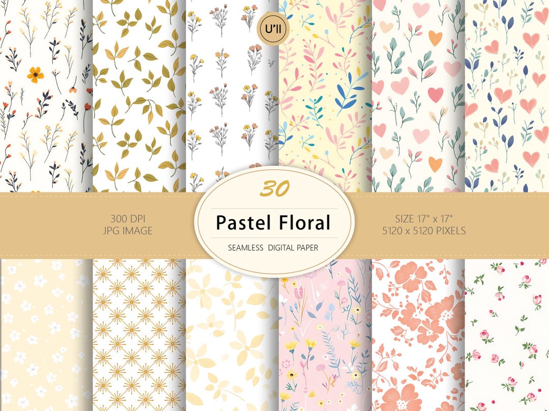 30 Seamless Pastel Floral Patterns – Elegant Digital Paper for Cards ...