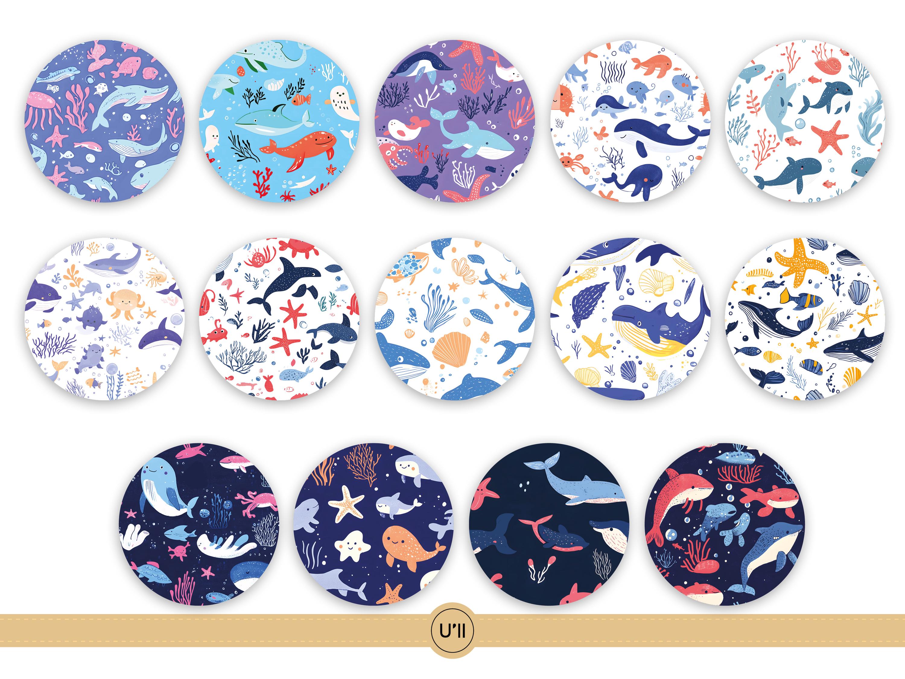 16 Cute Ocean Animals Seamless Patterns – Sea Creatures, Whales, Sharks ...